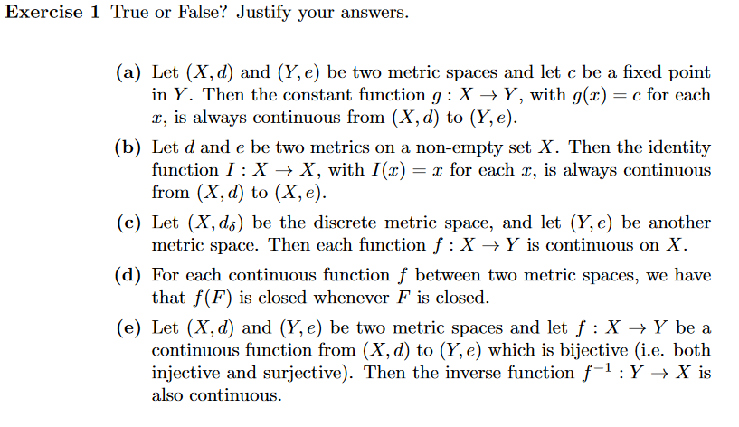 Solved Exercise 1 True or False? Justify your answers. (a) | Chegg.com
