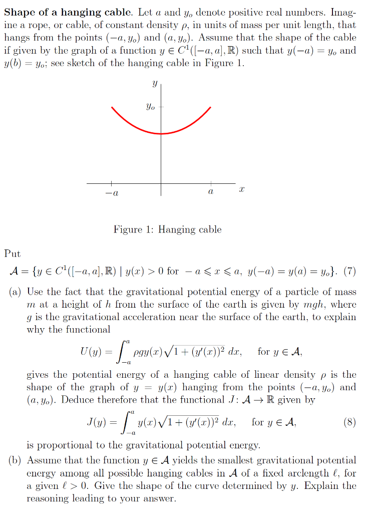 Shape of a hanging cable. Let a and y, denote | Chegg.com
