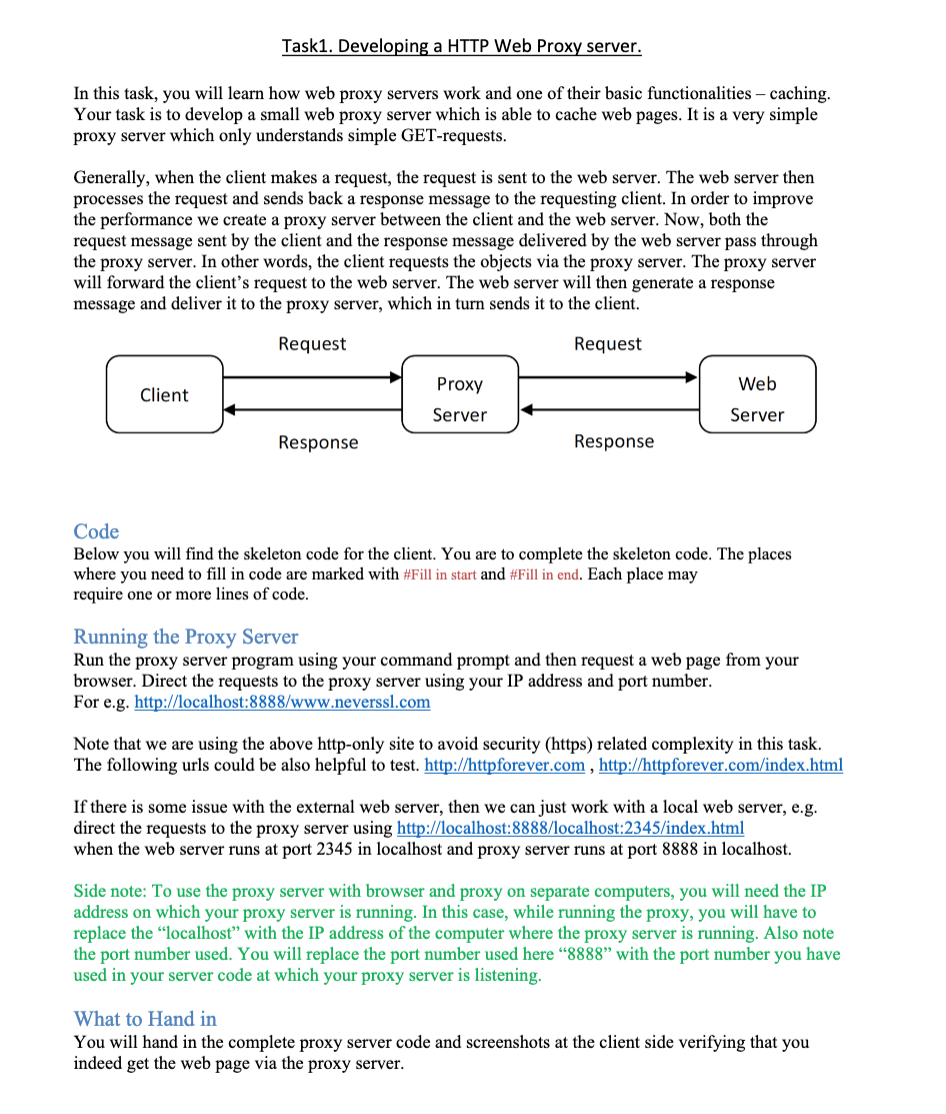 Solved Task1. Developing a HTTP Web Proxy server. In this | Chegg.com