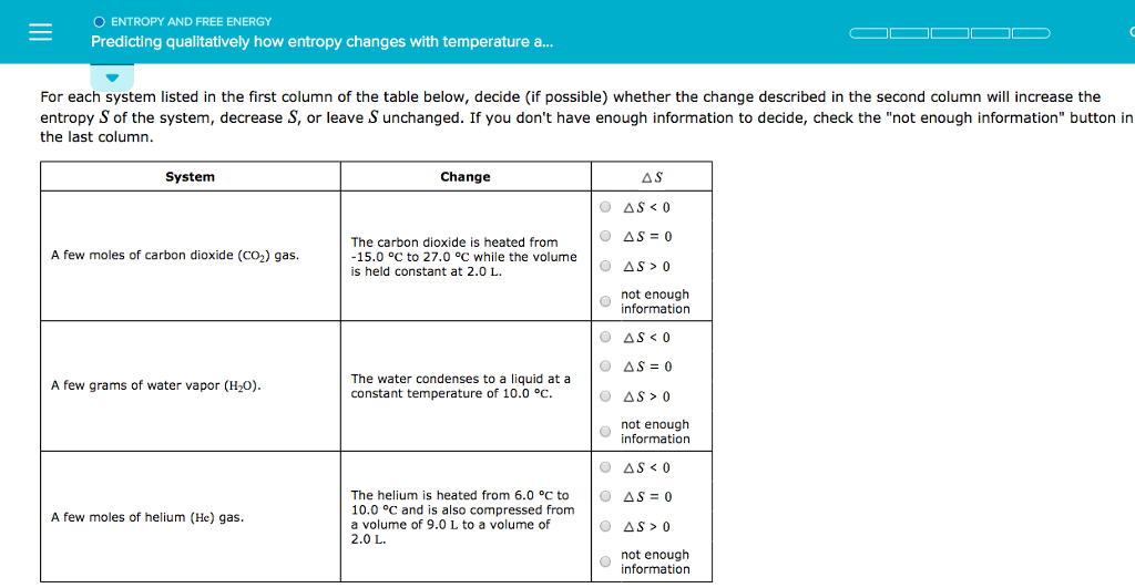 Solved O ENTROPY AND FREE ENERGY Predicting qualitatively | Chegg.com