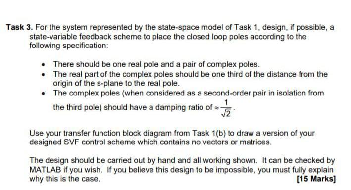 Task 3. For the system represented by the state-space | Chegg.com