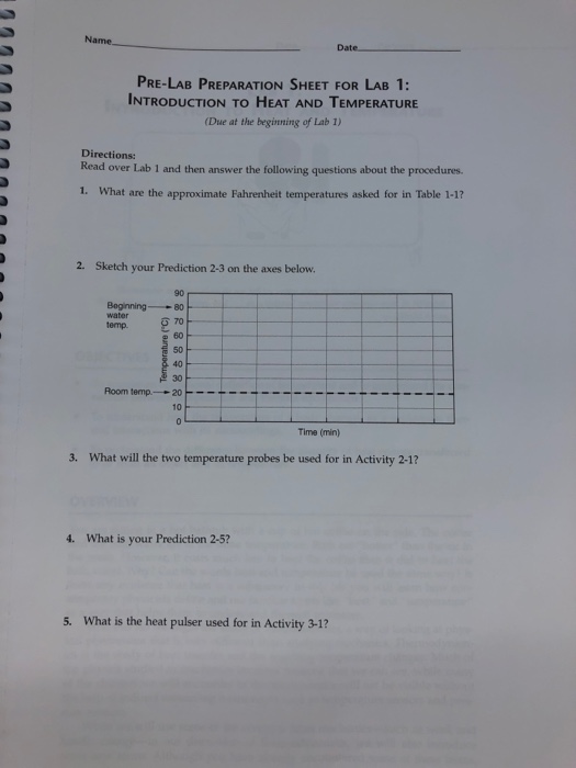 Name Date PRE-LAB PREPARATION SHEET FOR LAB 1: | Chegg.com