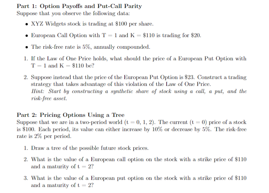 Solved Part 1: Option Payoffs and Put-Call Parity Suppose | Chegg.com