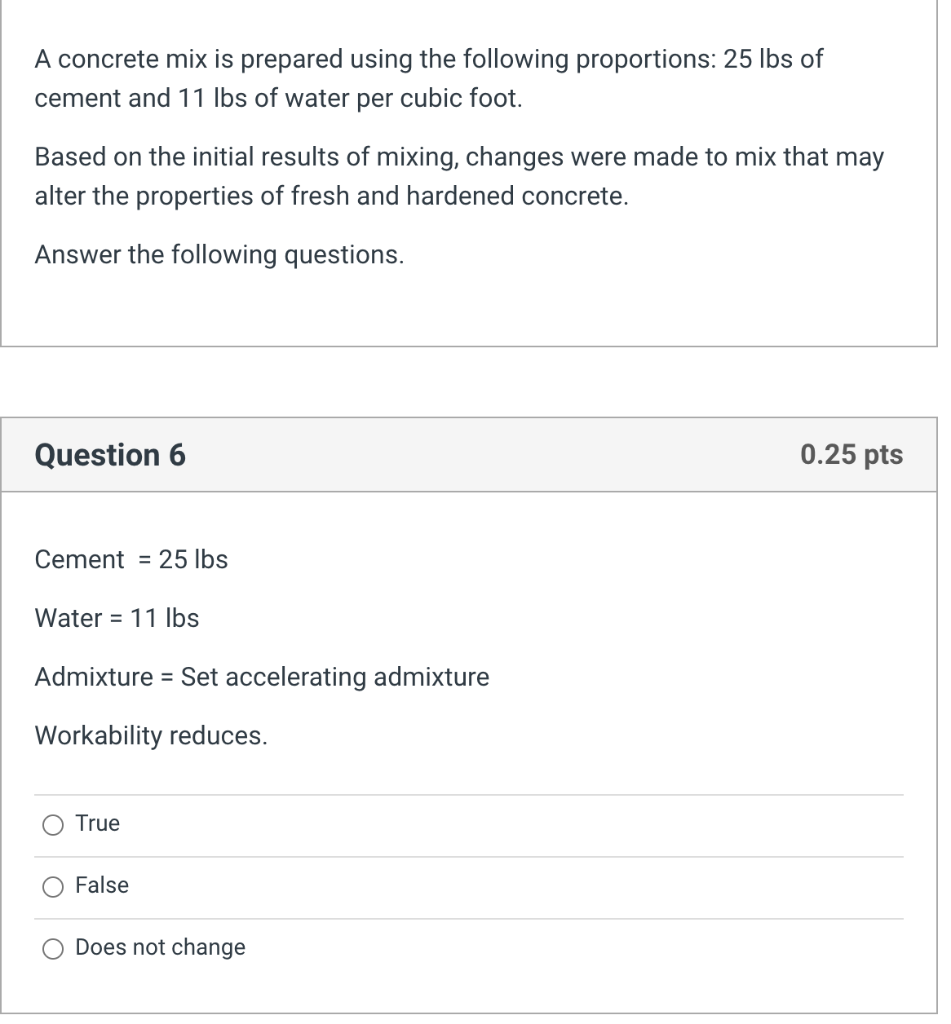 Solved A concrete mix is prepared using the following | Chegg.com