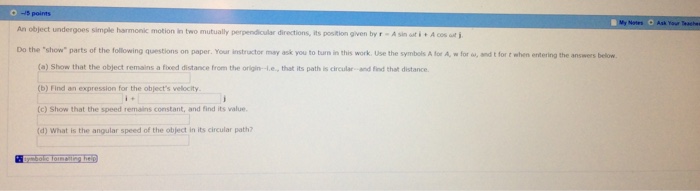 Solved An object undergoes simple harmonic motion in two | Chegg.com