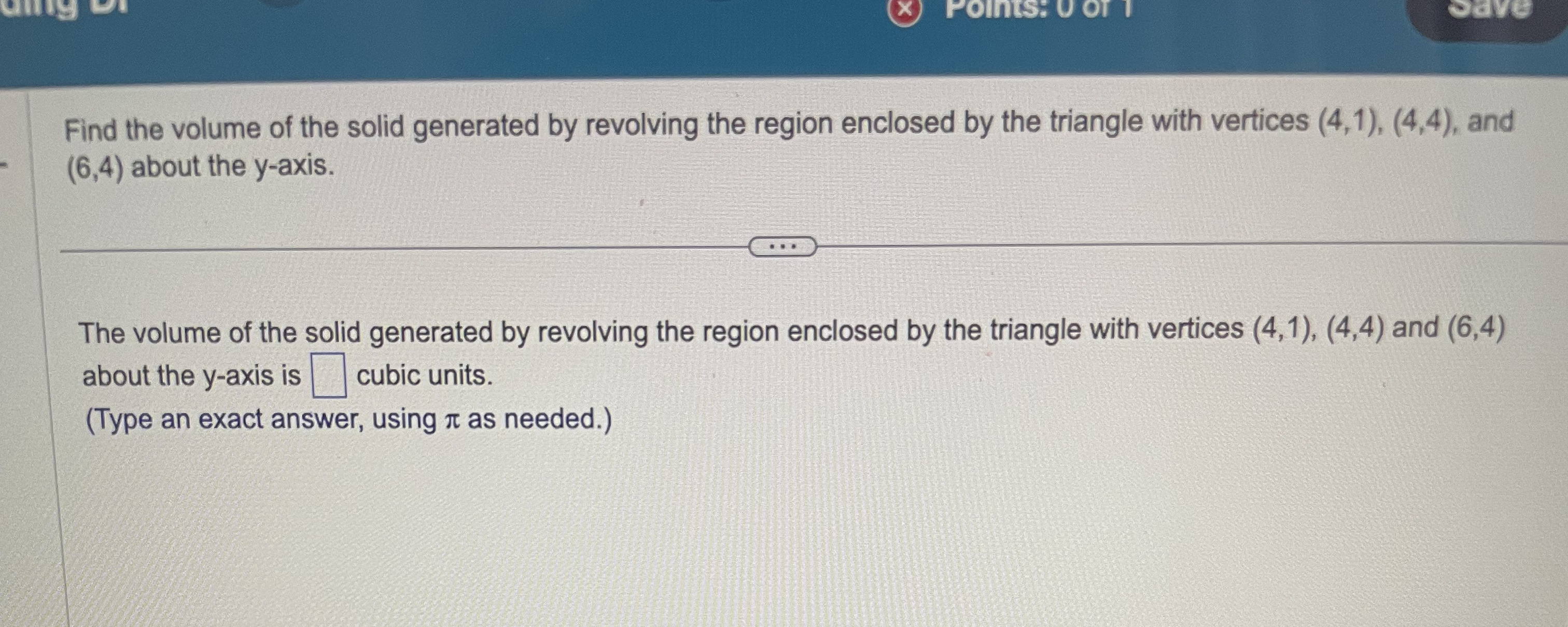 Solved Find the volume of the solid generated by revolving | Chegg.com