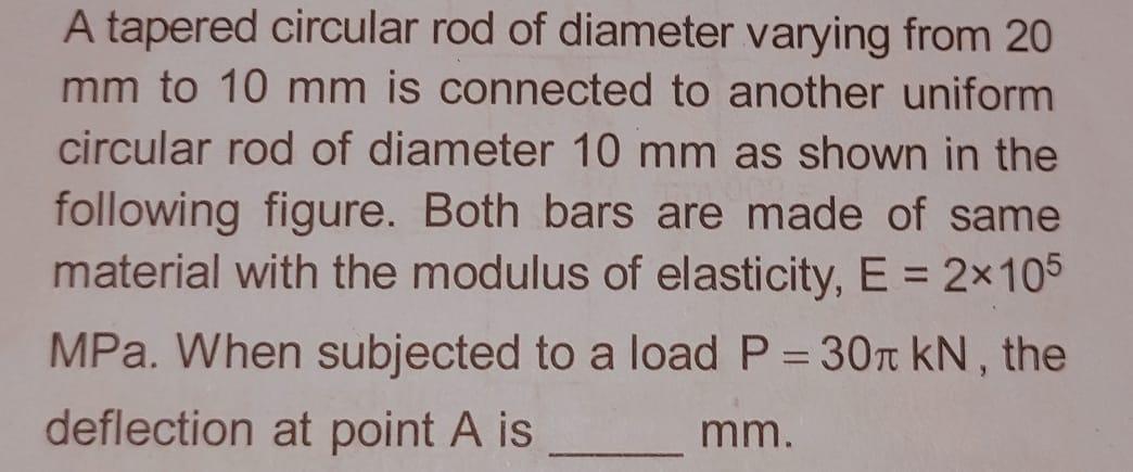 A tapered circular rod of diameter varying from 20 mm | Chegg.com