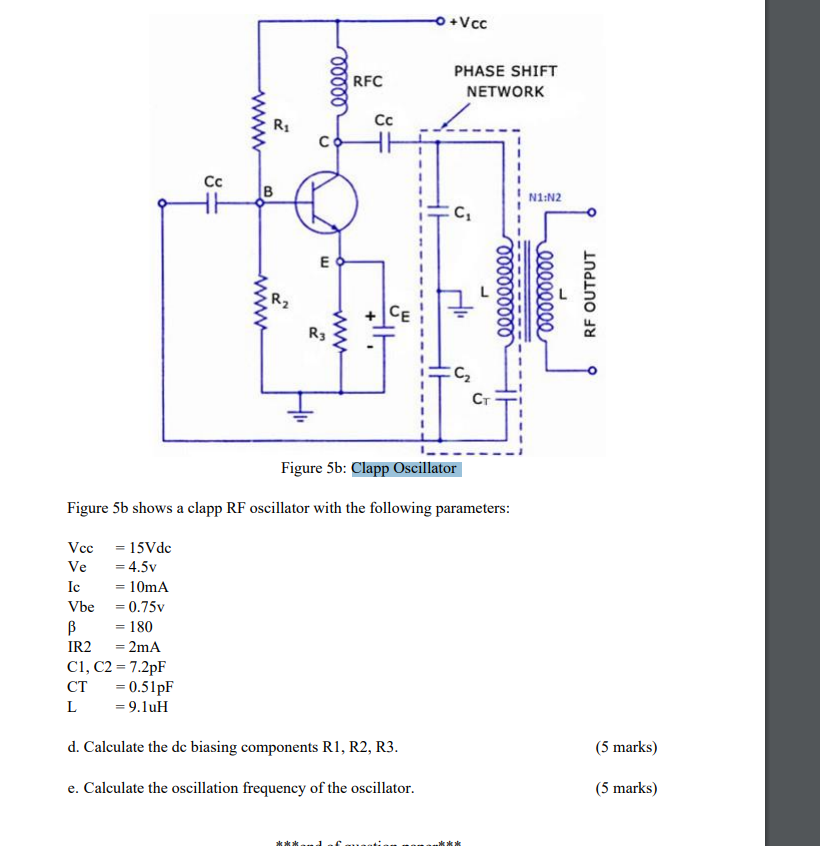 Solved Figure 5 b shows a clapp RF oscillator with the | Chegg.com