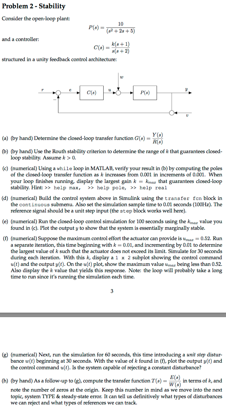 Solved Problem 2 - Stability Consider the open-loop plant: | Chegg.com