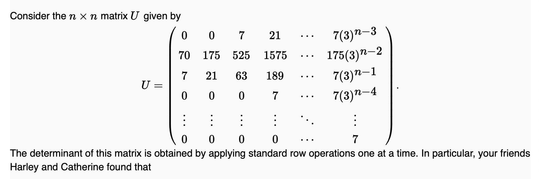 Solved Consider the \\( n \\times n \\) matrix \\( U \\) | Chegg.com