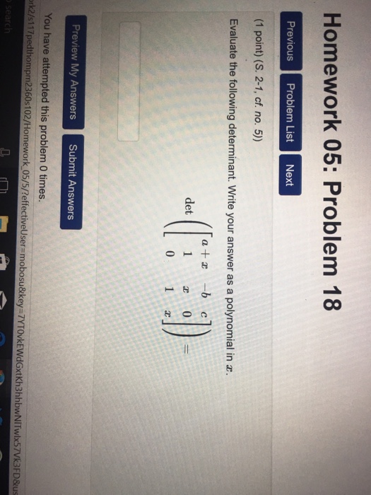Solved Evaluate the following determinant. Write your answer | Chegg.com