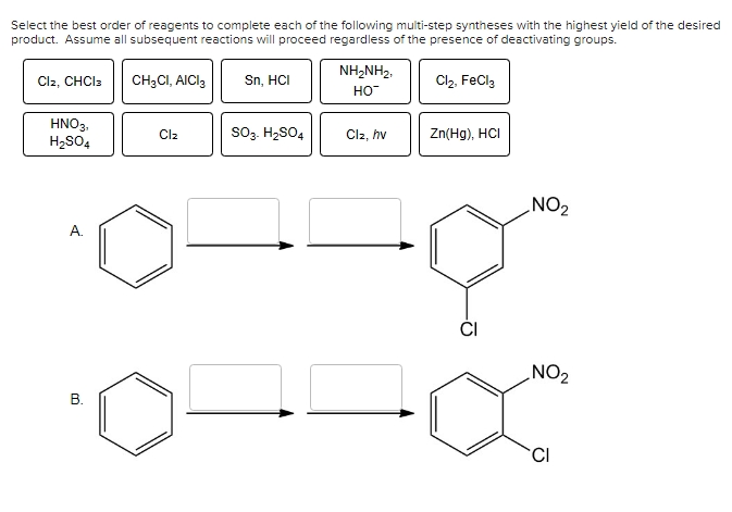 Solved Select the best order of reagents to complete each of | Chegg.com