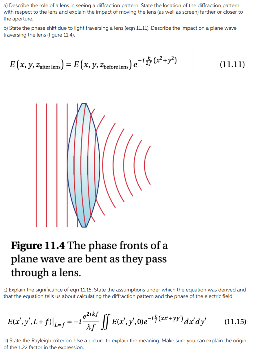 a) Describe the role of a lens in seeing a | Chegg.com