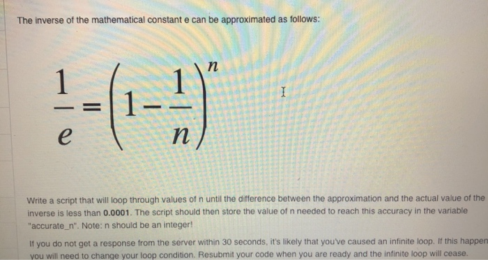 Solved The inverse of the mathematical constant e can be | Chegg.com