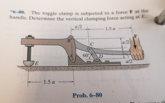 Solved *6-80. The toggle clamp is subjected to a force F at | Chegg.com