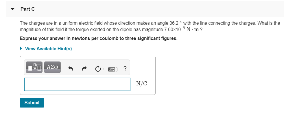 Solved Part A Find The Magnitude Of The Electric Dipole