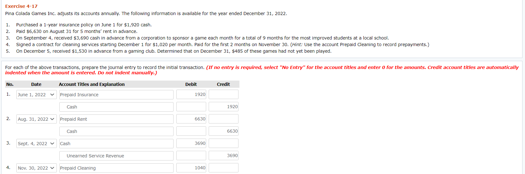 Solved Exercise 4-17 Pina Colada Games Inc. adjusts its | Chegg.com