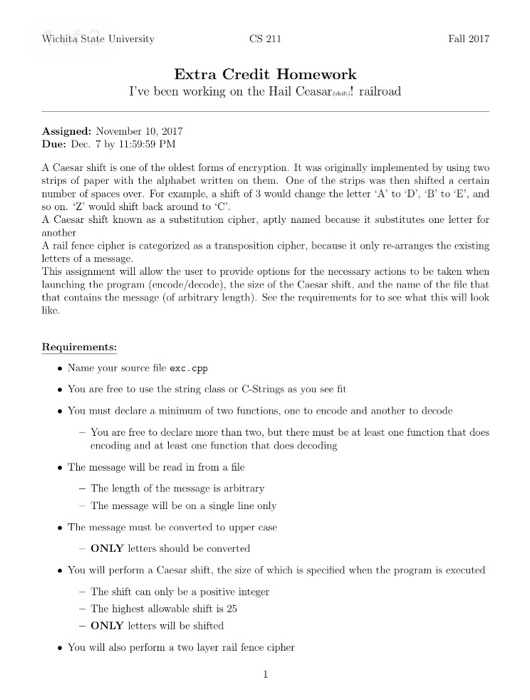 Solved Wichita State University CS 211 Fall 2017 Extra | Chegg.com