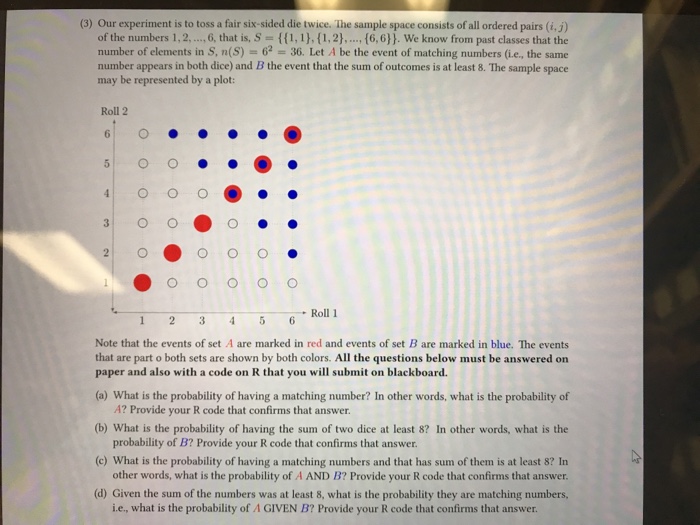 Solved (3) Our experiment is to toss a fair six-sided die | Chegg.com