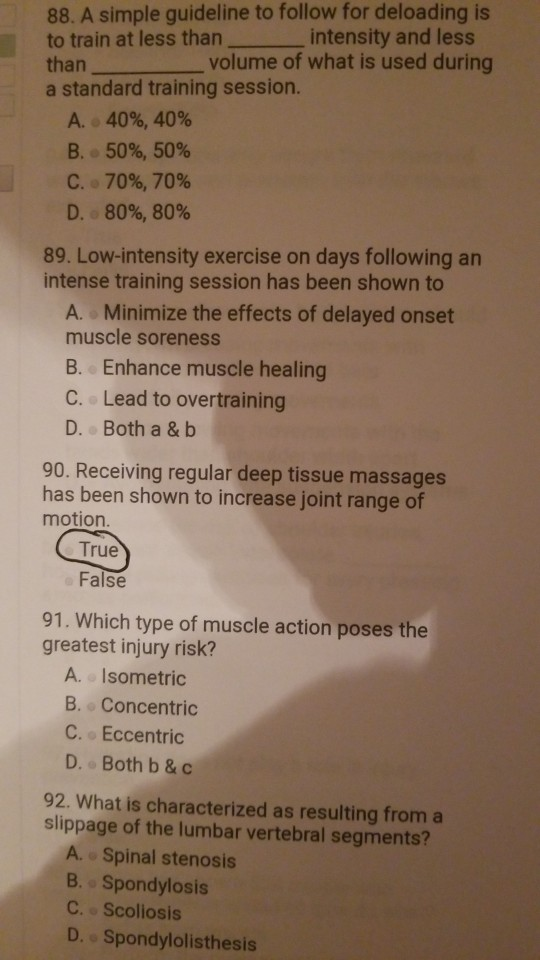 Solved 88. A simple guideline to follow for deloading is to | Chegg.com