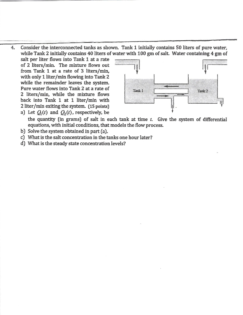 Solved 4. Consider the interconnected tanks as shown. Tank 1 | Chegg.com