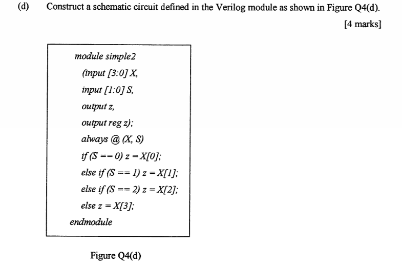 Solved (d) Construct a schematic circuit defined in the | Chegg.com