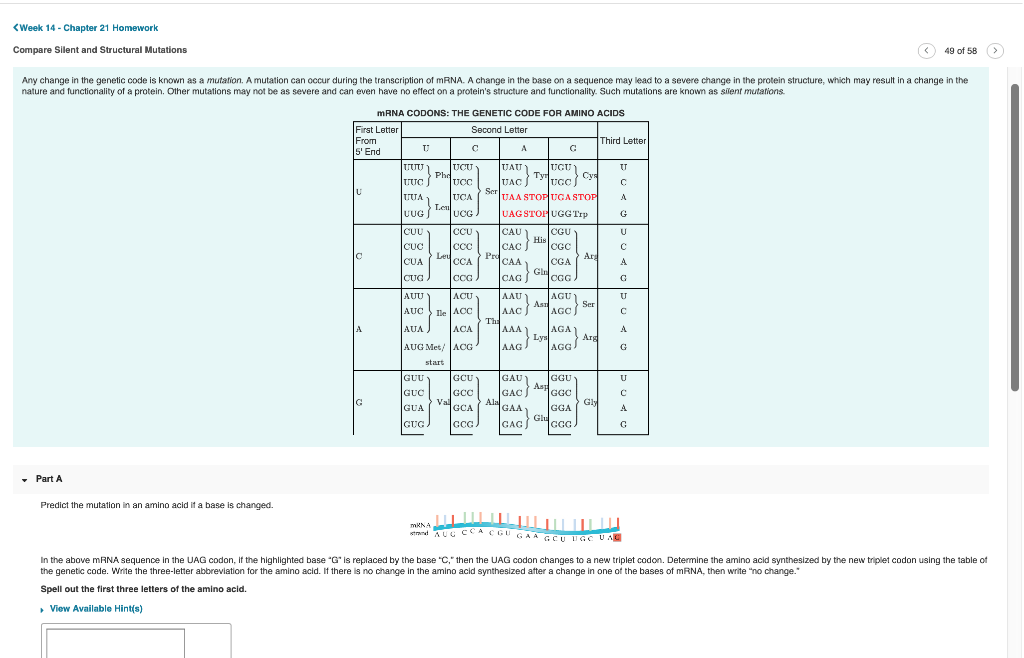 Week 14- Chapter 21 Homework Genetic Mutations: | Chegg.com