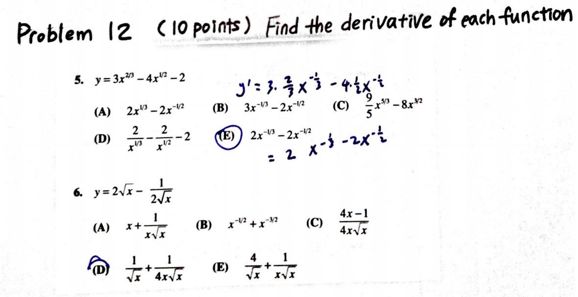 Solved Problem 12 (10 points) Find the derivative of each | Chegg.com