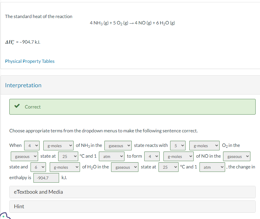 Solved The standard heat of the reaction 4NH3( g)+5O2( | Chegg.com