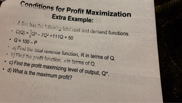 Solved Conditions for Profit Maximization Extra Example: A | Chegg.com