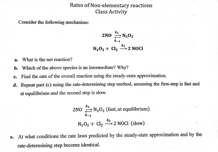 Solved Rates of Non-elementary reactions Class Activity | Chegg.com