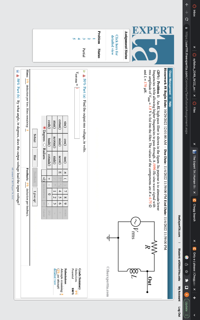 Solved An RL high-pass filter is shown in the figure. Its | Chegg.com