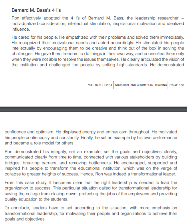 Solved Bernard M. Bass, a leadership researcher offers in | Chegg.com