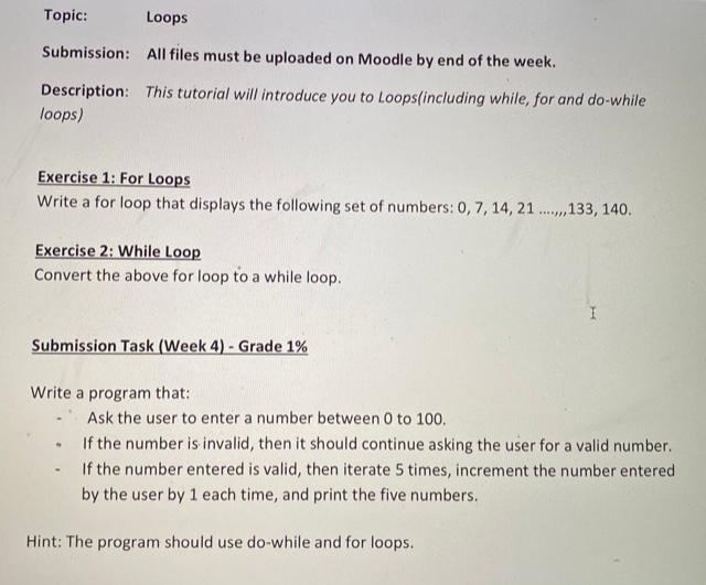 Solved Topic: Loops Submission: All files must be uploaded | Chegg.com