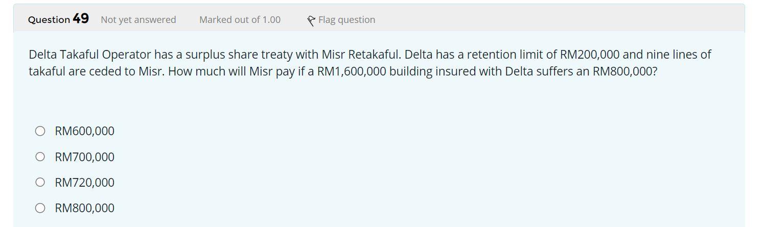 Solved Delta Takaful Operator has a surplus share treaty | Chegg.com