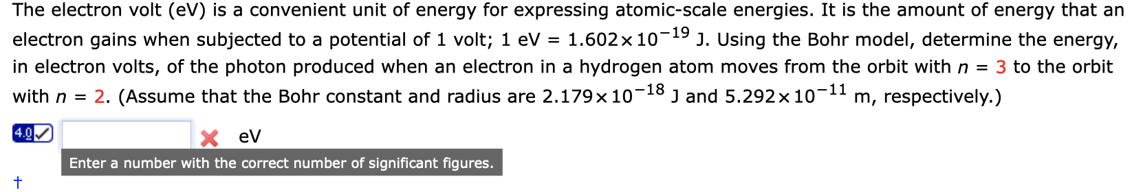 Solved The electron volt (eV) is a convenient unit of energy | Chegg.com