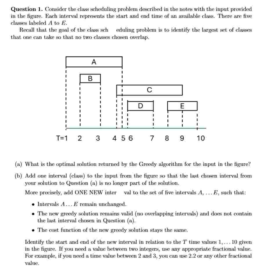 Solved Question 1. ﻿Consider the class scheduling problem | Chegg.com