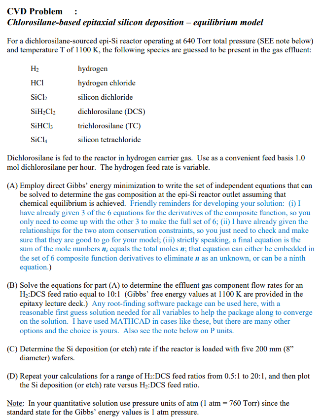 Solved CVD Problem :Chlorosilane-based epitaxial silicon | Chegg.com