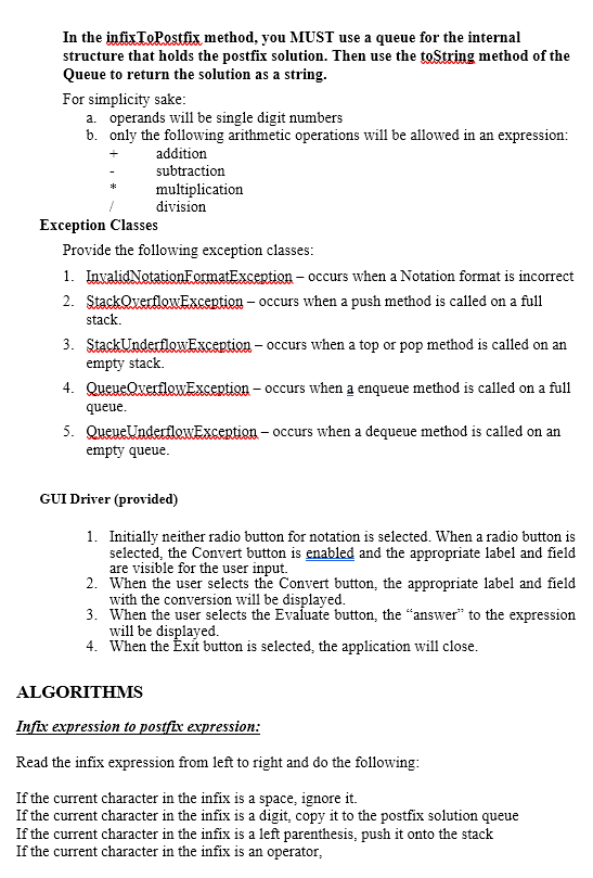 CMSC 204 Assignment #2 Notation Infix notation is the | Chegg.com