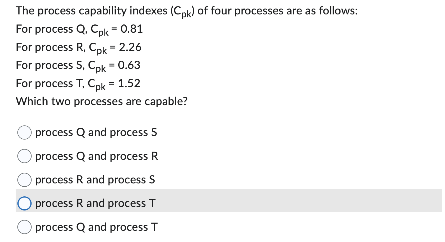 Solved The process capability indexes (Cpk) of four | Chegg.com
