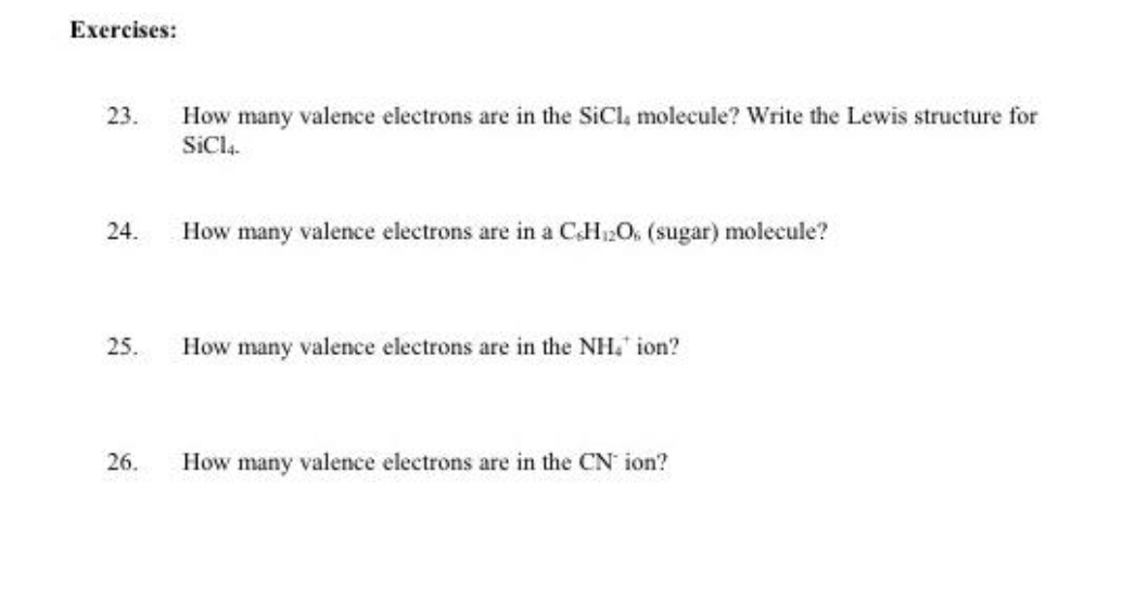 Solved Exercises: 23. How many valence electrons are in the | Chegg.com