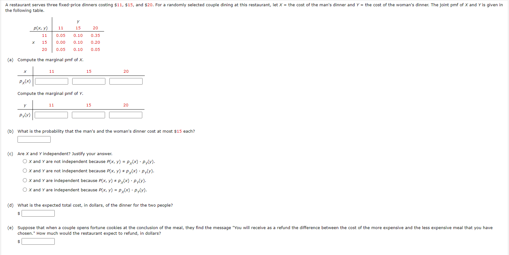 Solved the following table. (a) Compute the marginal pmf of | Chegg.com