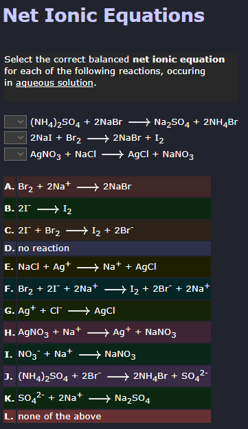 Solved Net Ionic Equations Select the correct balanced net | Chegg.com