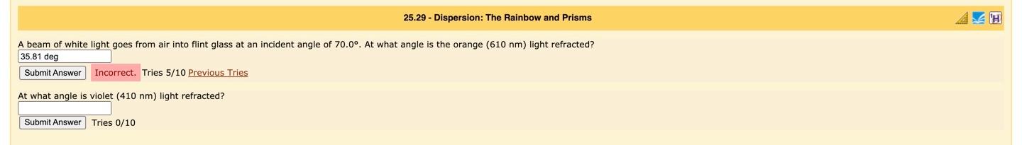 Solved 25.29 - Dispersion: The Rainbow and Prisms A beam of | Chegg.com