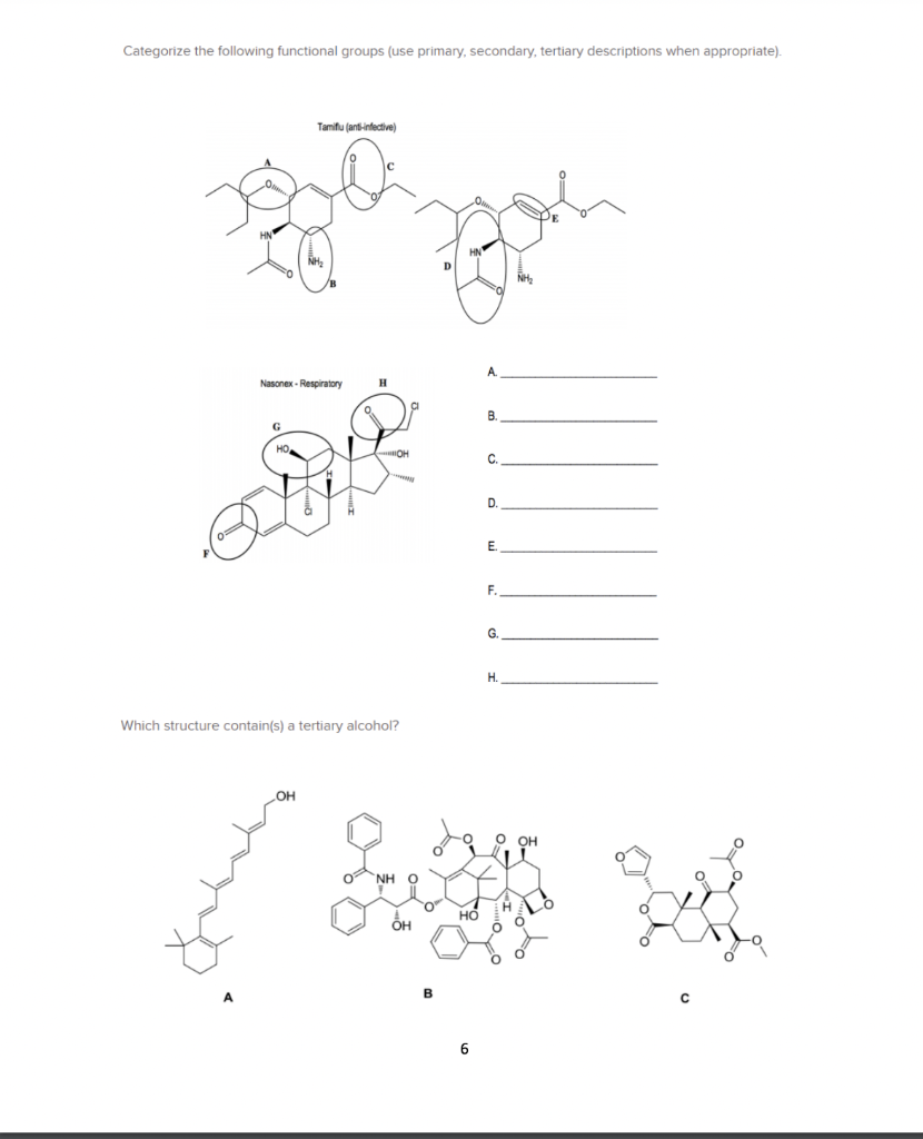 Solved Categorize the following functional groups (use | Chegg.com