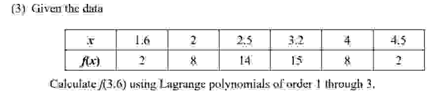 Solved (3) ﻿Given the detaCaloutate/(3.6) ﻿using Lagrange | Chegg.com
