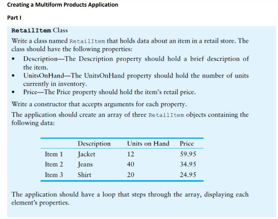 Retailitem Class Write A Class Named Retailitem That 6939
