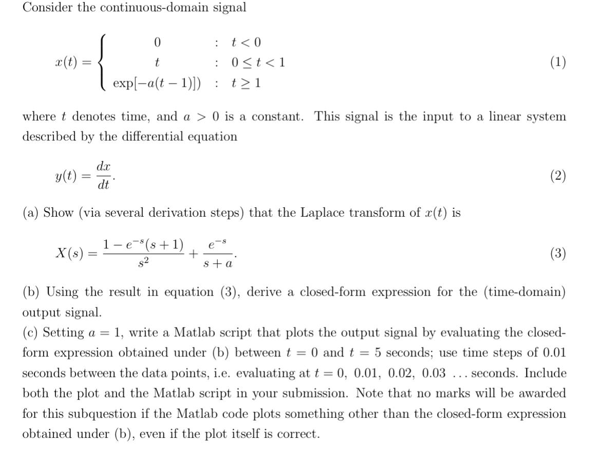 Consider the continuous-domain signal | Chegg.com