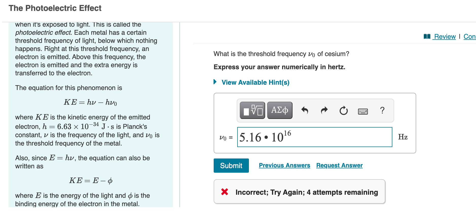 Solved The Photoelectric Effect Electrons are emitted from | Chegg.com
