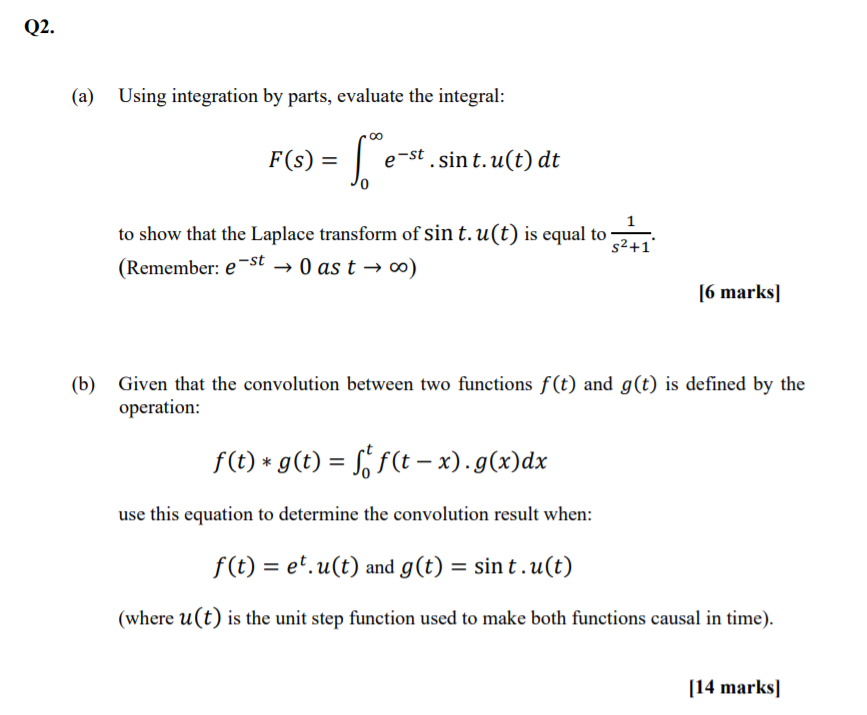 Solved Q2. (a) Using integration by parts, evaluate the | Chegg.com